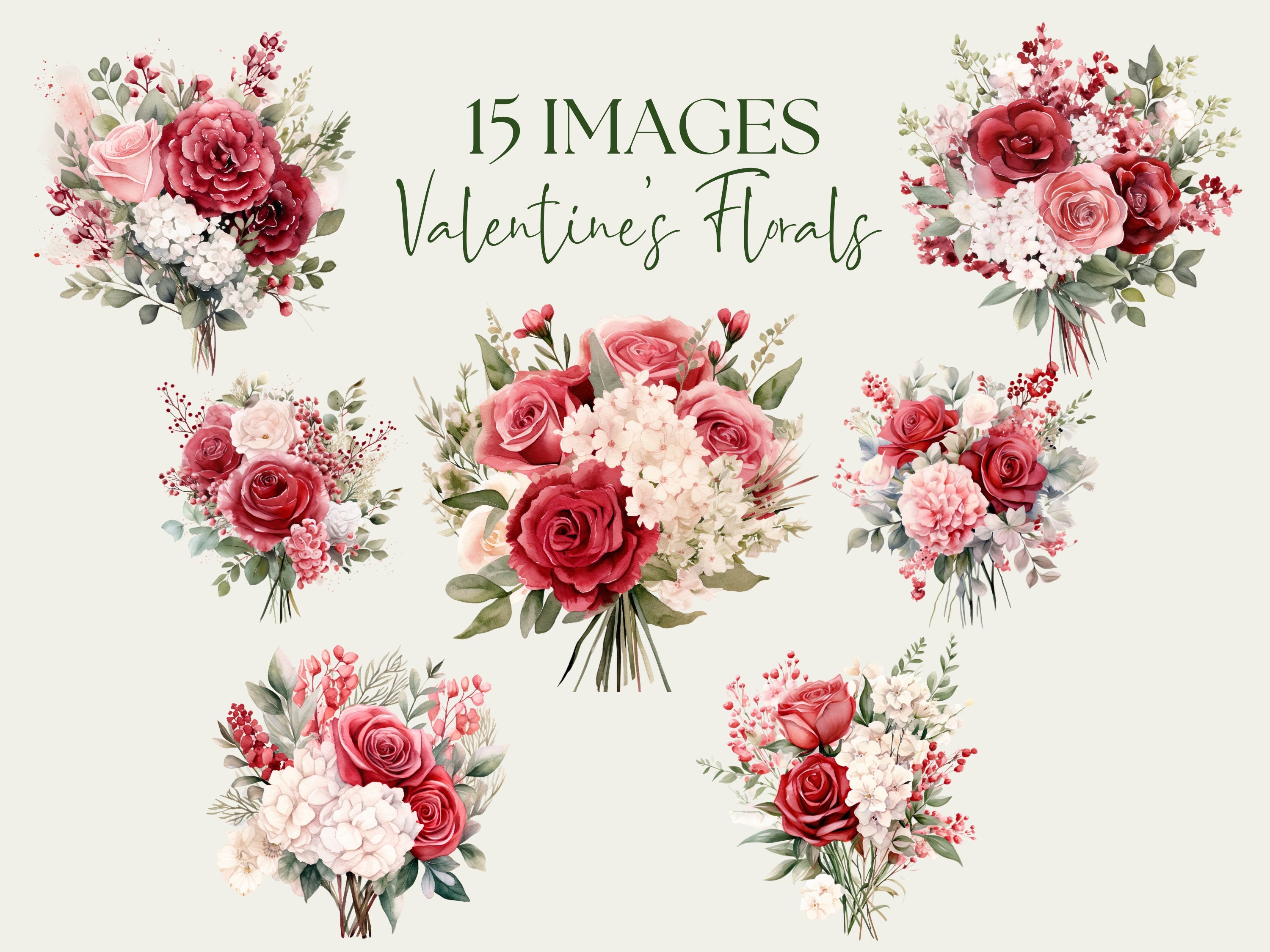 Valentine Watercolor Flowers Clipart Pack. Valentines Day Flower Images ...