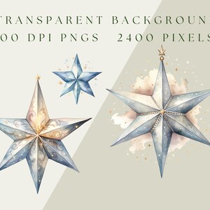 Watercolor Christmas Stars Clip Art. Festive Xmas Star PNG. Holiday ...