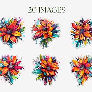 Bright Floral Clipart. Abstract Florals PNG. Tropical Images Bundle ...