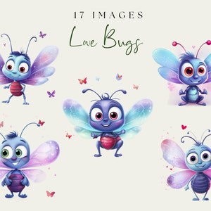 Cute Love Bug Clipart Bundle. High Quality PNG Files. Commercial Use ...