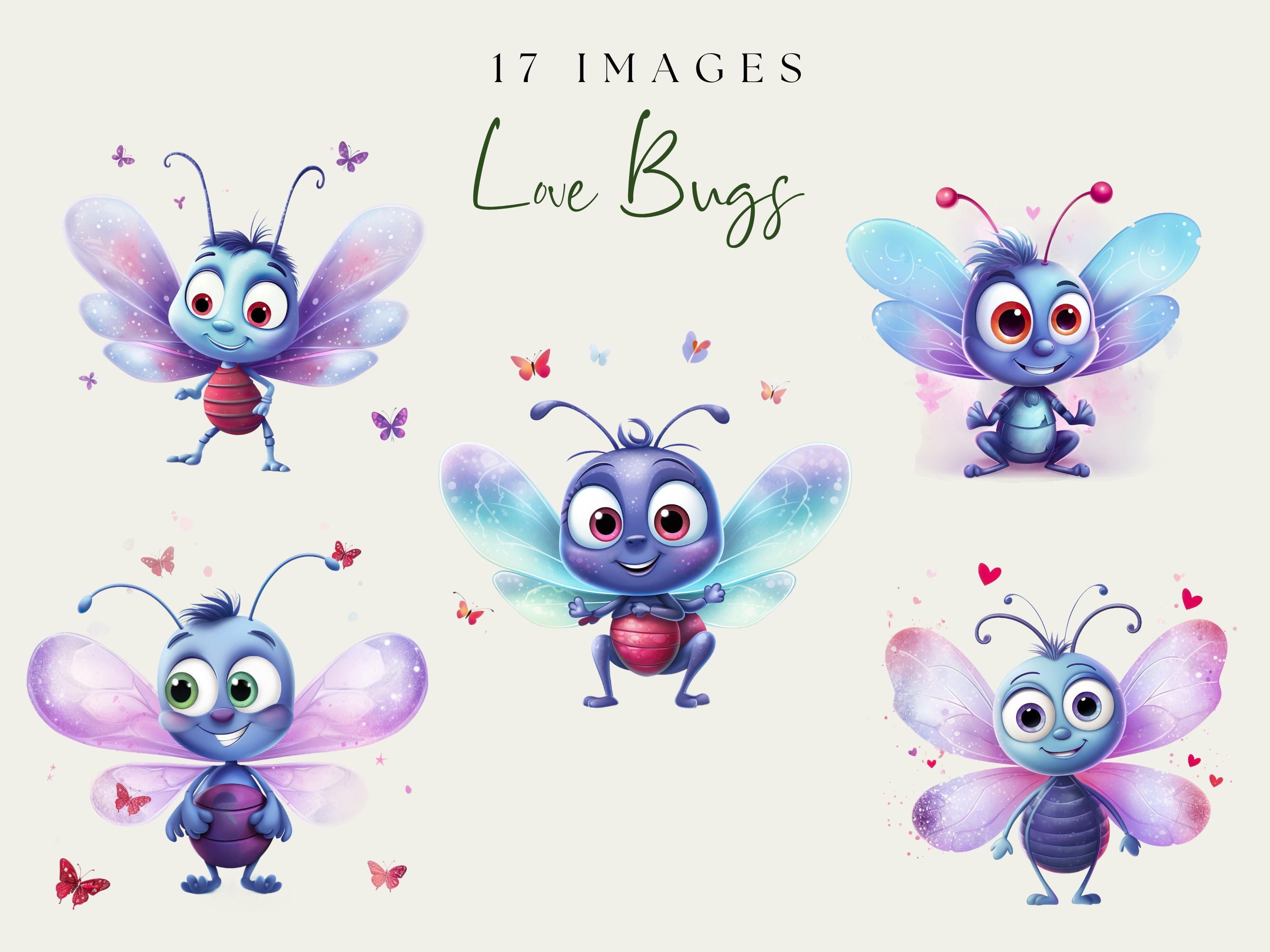 Cute Love Bug Clipart Bundle. High Quality PNG Files. Commercial Use ...