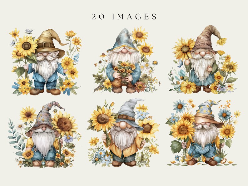 Sunflower Gnome Clipart Bundle. Watercolor Spring Garden Gnome PNG ...