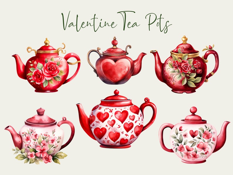 Valentine Tea Party Clip Art. Heart & Flowers Tea Cup Bundle. Love Tea ...