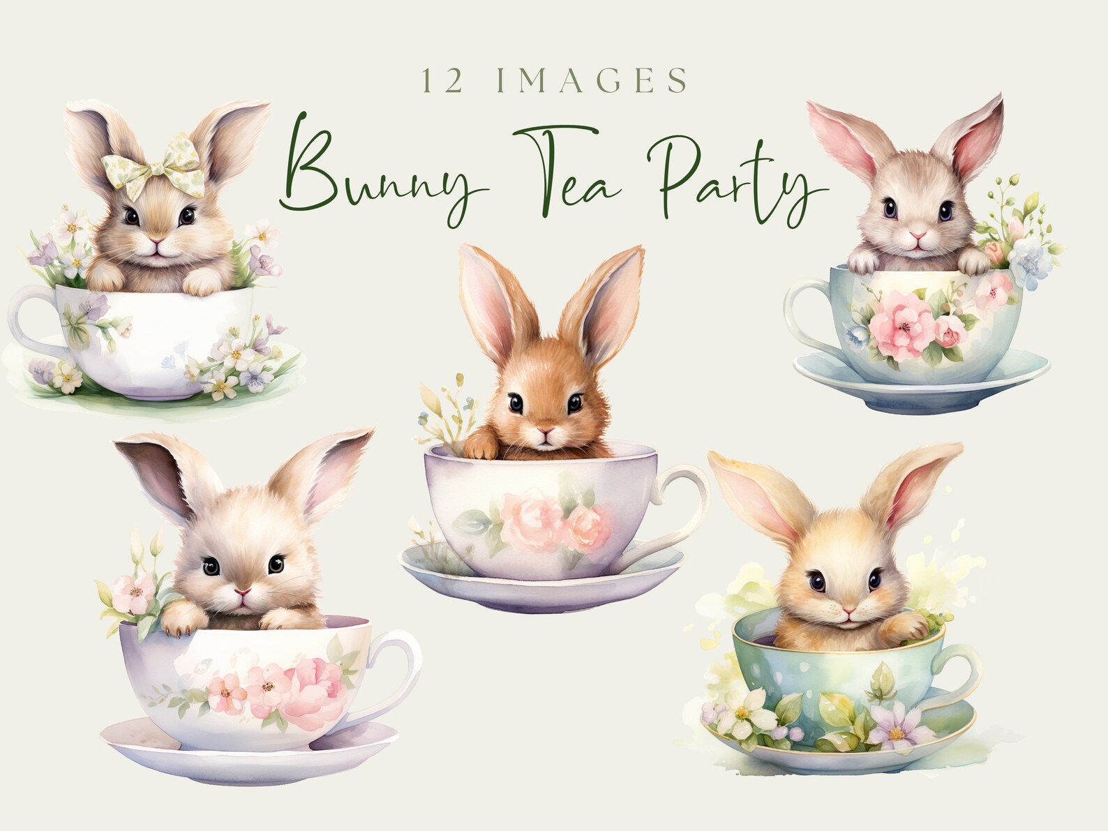 Easter Tea Clipart. Cute Spring Baby Bunny Having Tea Bundle. Easter ...