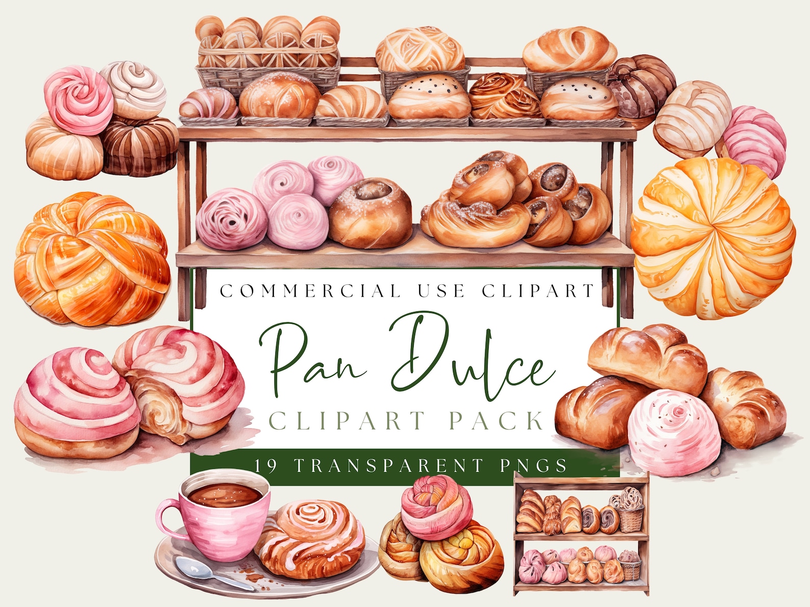 Pan Dulce Clipart. Mexican Sweet Bread Bundle. Mexican Pastries Set ...