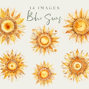 Boho Sun Clipart. Watercolor Bohemian Sunshine Images. Celestial ...
