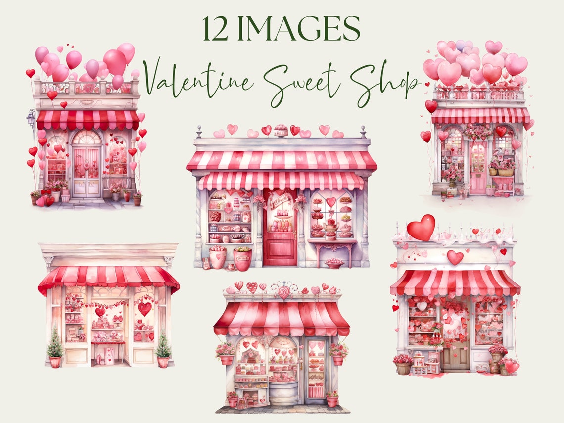 Valentine Candy Shop Clipart. Pink & Red Valentine Sweet Shop PNG ...