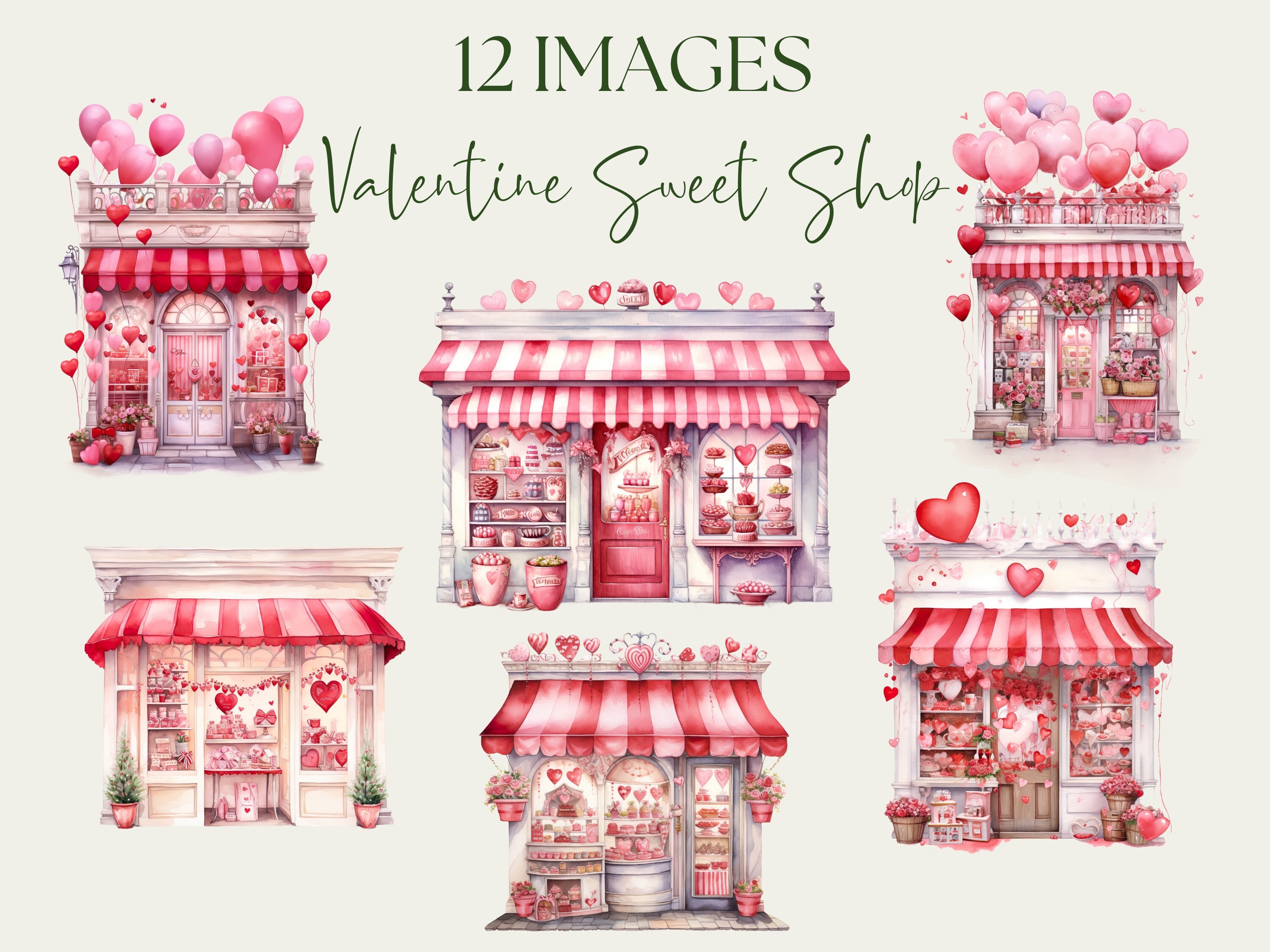Valentine Candy Shop Clipart. Pink & Red Valentine Sweet Shop PNG ...
