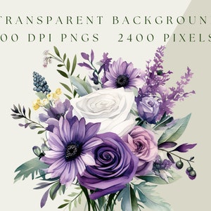 Purple Boho Bouquet Clipart. Watercolor Florals. Bohemian Lilac Flowers ...