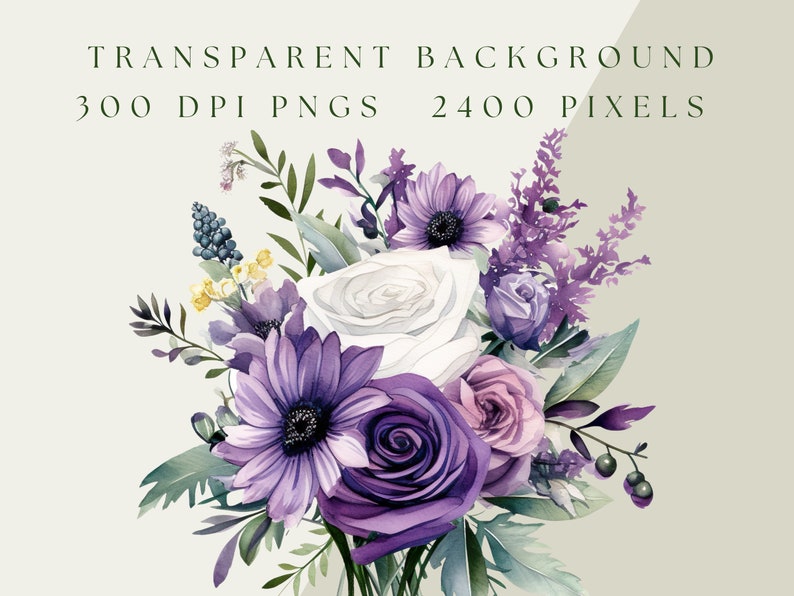 Purple Boho Bouquet Clipart. Watercolor Florals. Bohemian - Etsy