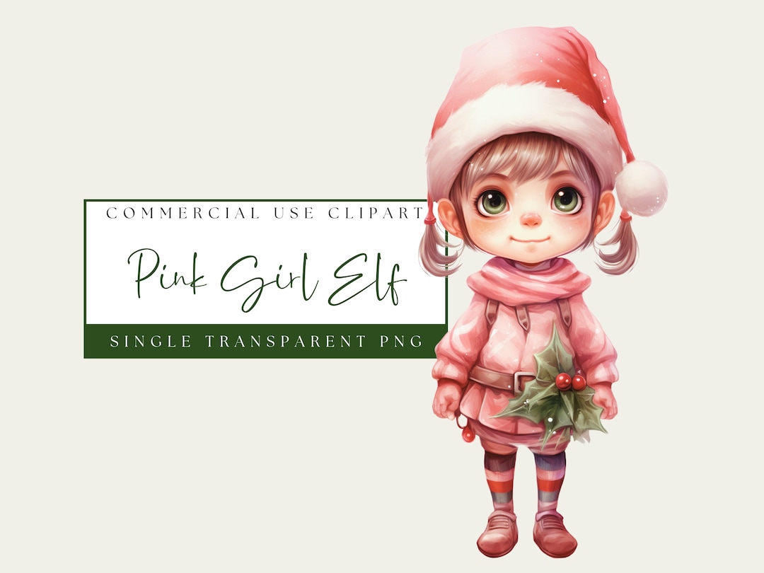 Pink Girl Elf Clipart. Watercolor Christmas Image. Festive Holiday PNG ...