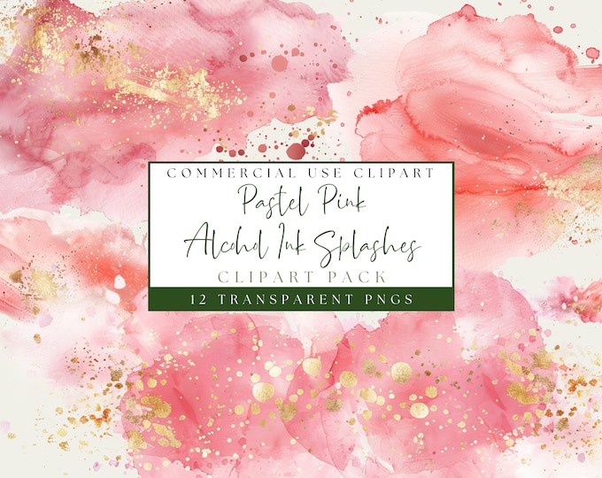 Alcohol Ink Splash Clipart, Pink & Gold Watercolor Splashes Clip Art ...