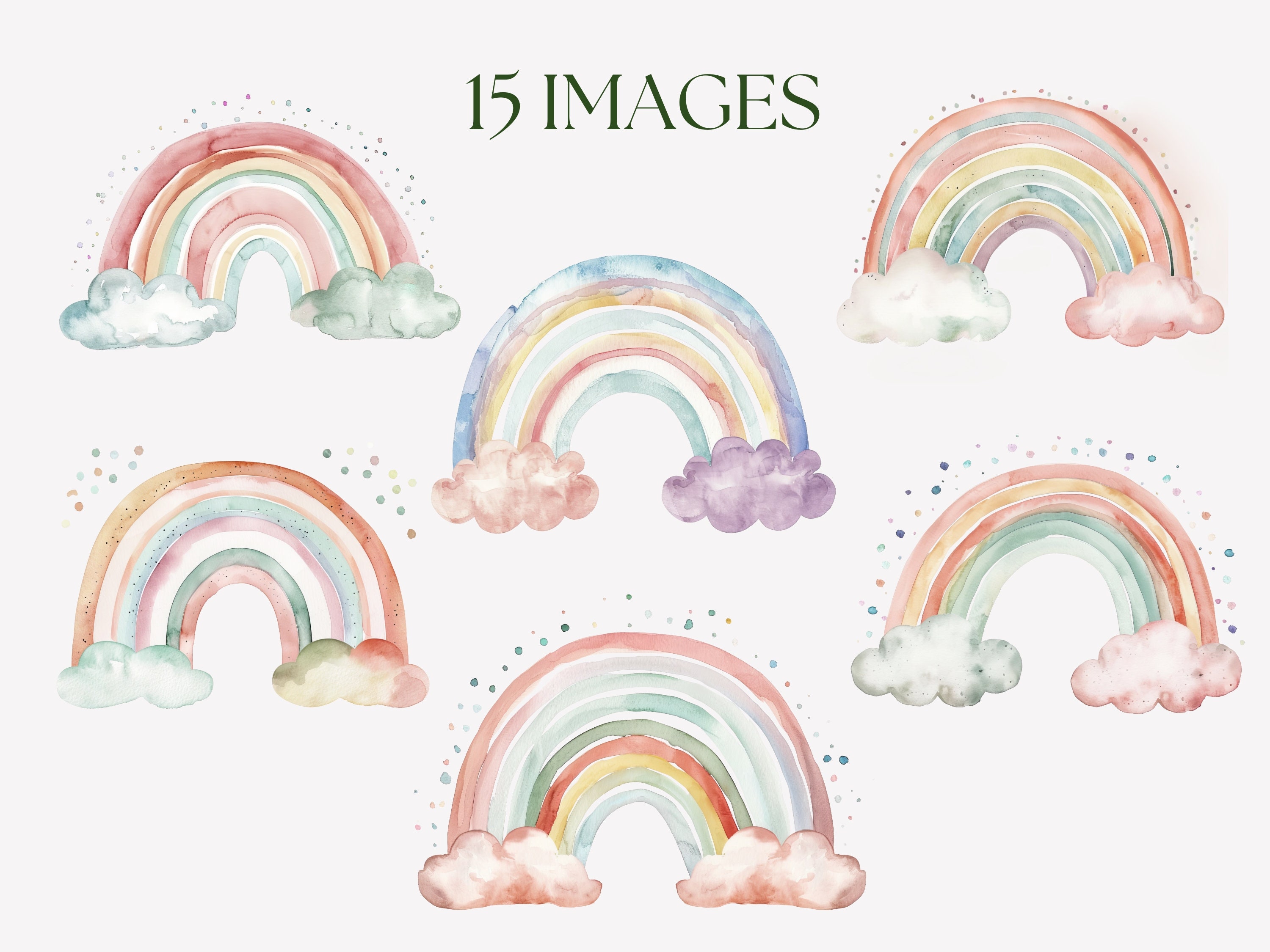 Neutral Boho Rainbow Clipart. Pastel Nursery Clip Art Pack. Watercolor ...