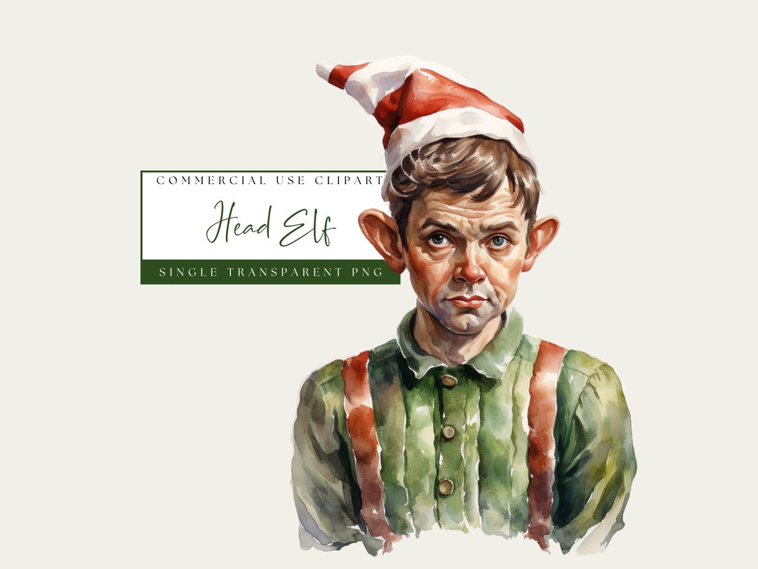Santa's Head Elf Clip Art. Watercolor Christmas Image. Holiday PNG ...