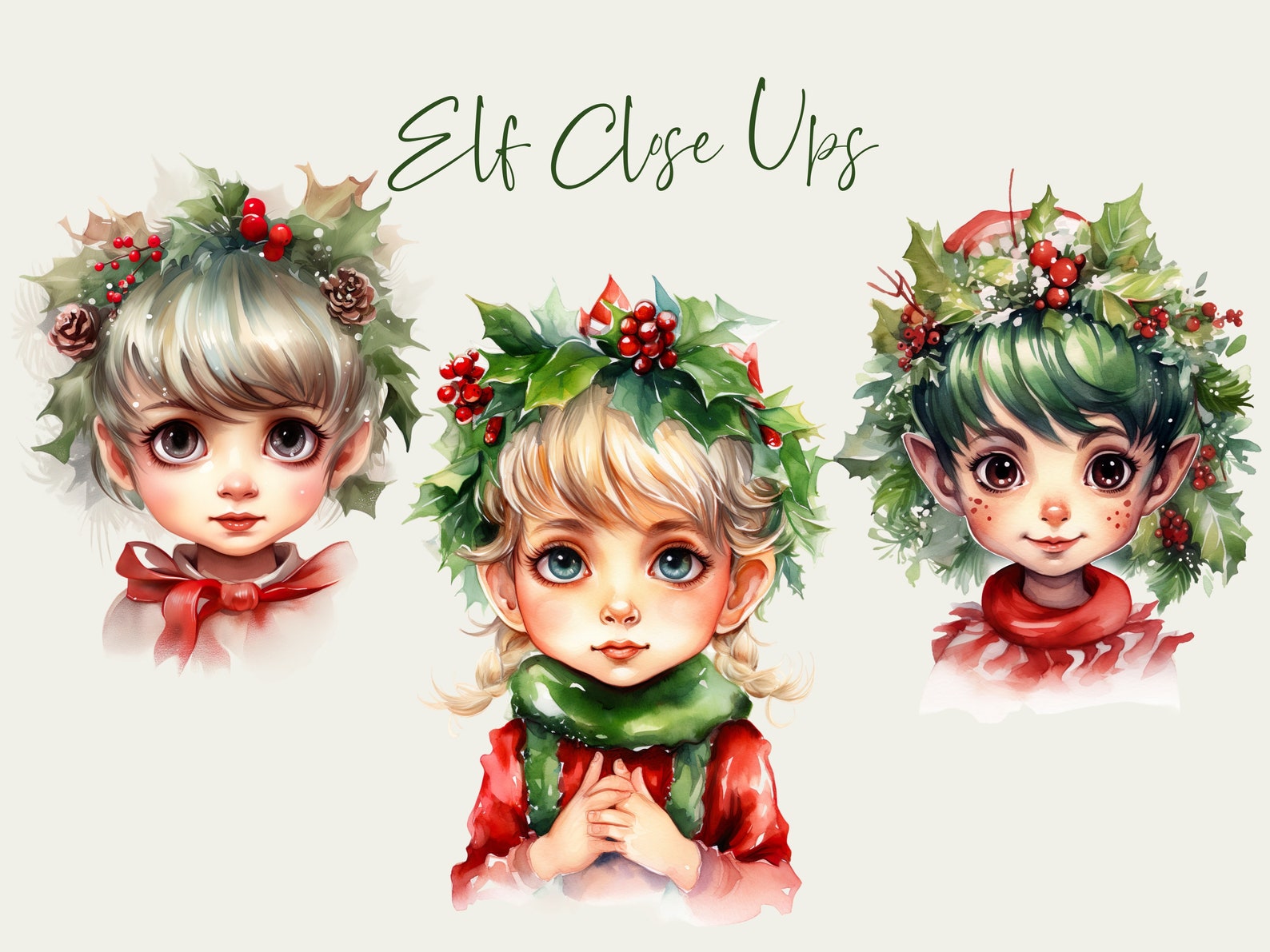 Christmas Elves Clip Art. Watercolor Santa's Helpers Xmas PNG. Holiday ...