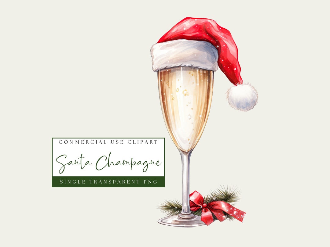 Santa Champagne Clip Art. Watercolor Christmas Drink Image. Festive ...