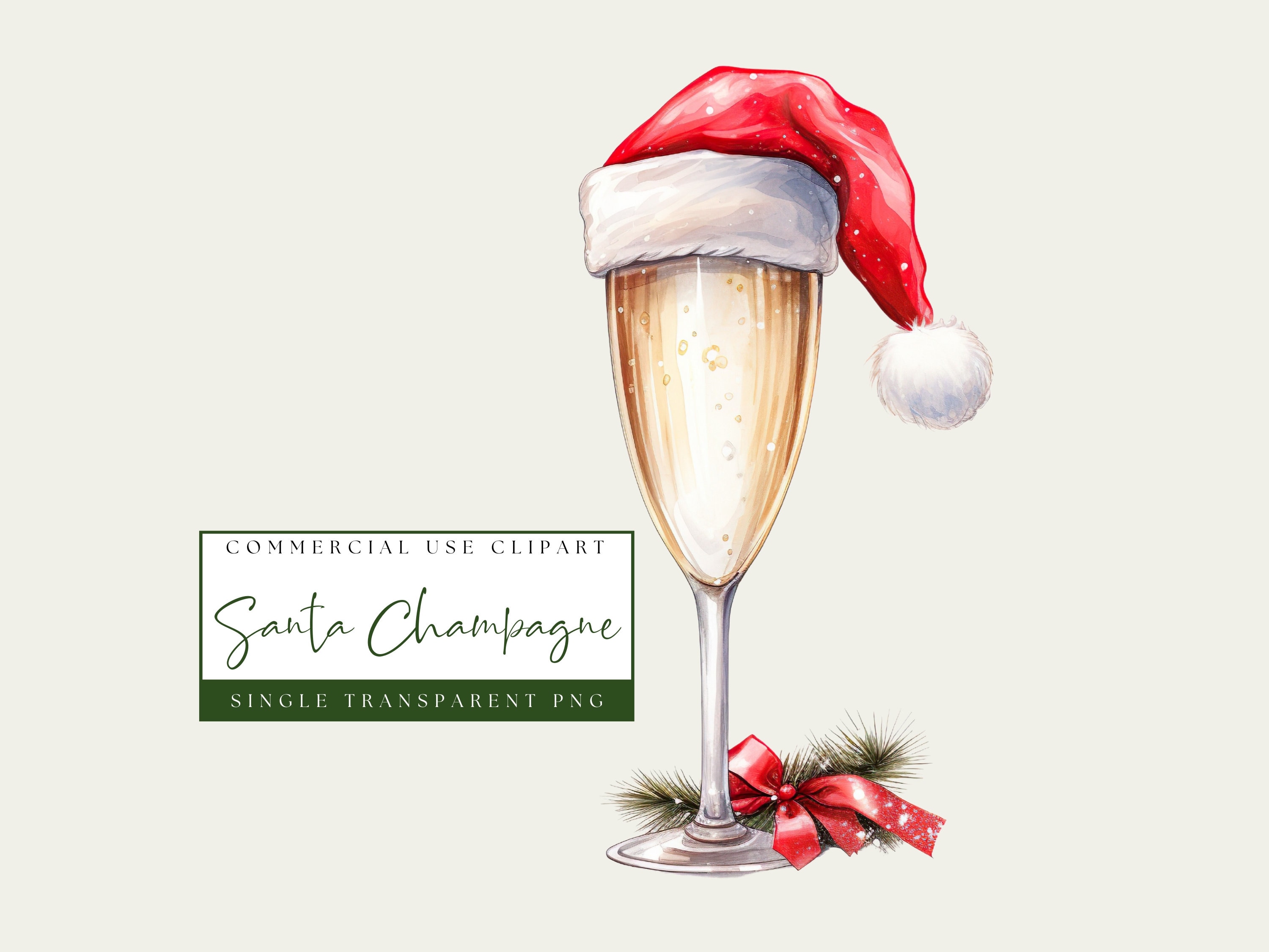 Santa Champagne Clip Art. Watercolor Christmas Drink Image. Festive ...