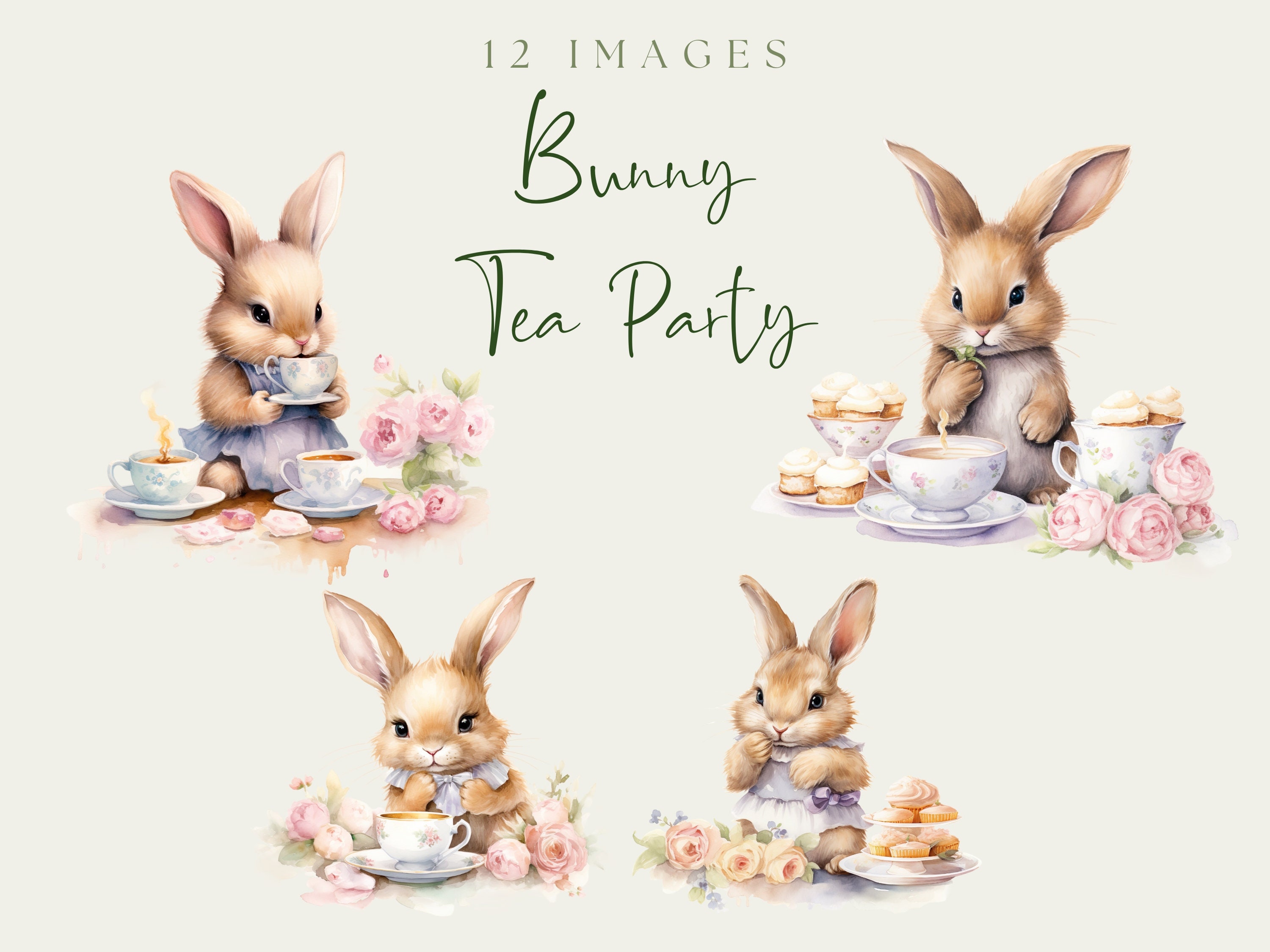 Easter Tea Clipart. Cute Spring Baby Bunny Having Tea Bundle. Easter ...