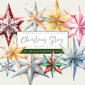 Watercolor Christmas Stars Clip Art. Festive Xmas Star PNG. Holiday ...