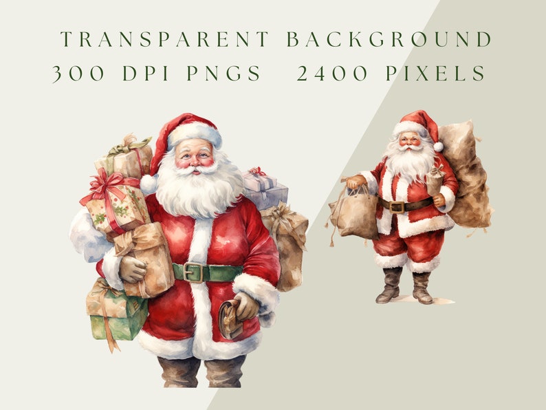 Santa Claus Clip Art. Watercolor Vintage Saint Nick Xmas PNG. Holiday ...