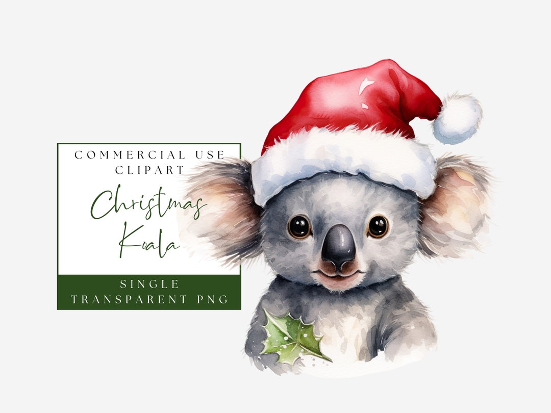 Christmas Koala Clipart. Animal in Santa Hat Graphic. Aussie Christmas ...