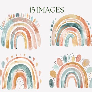 Neutral Boho Rainbow Clipart. Pastel Nursery Clip Art Pack. Watercolor ...