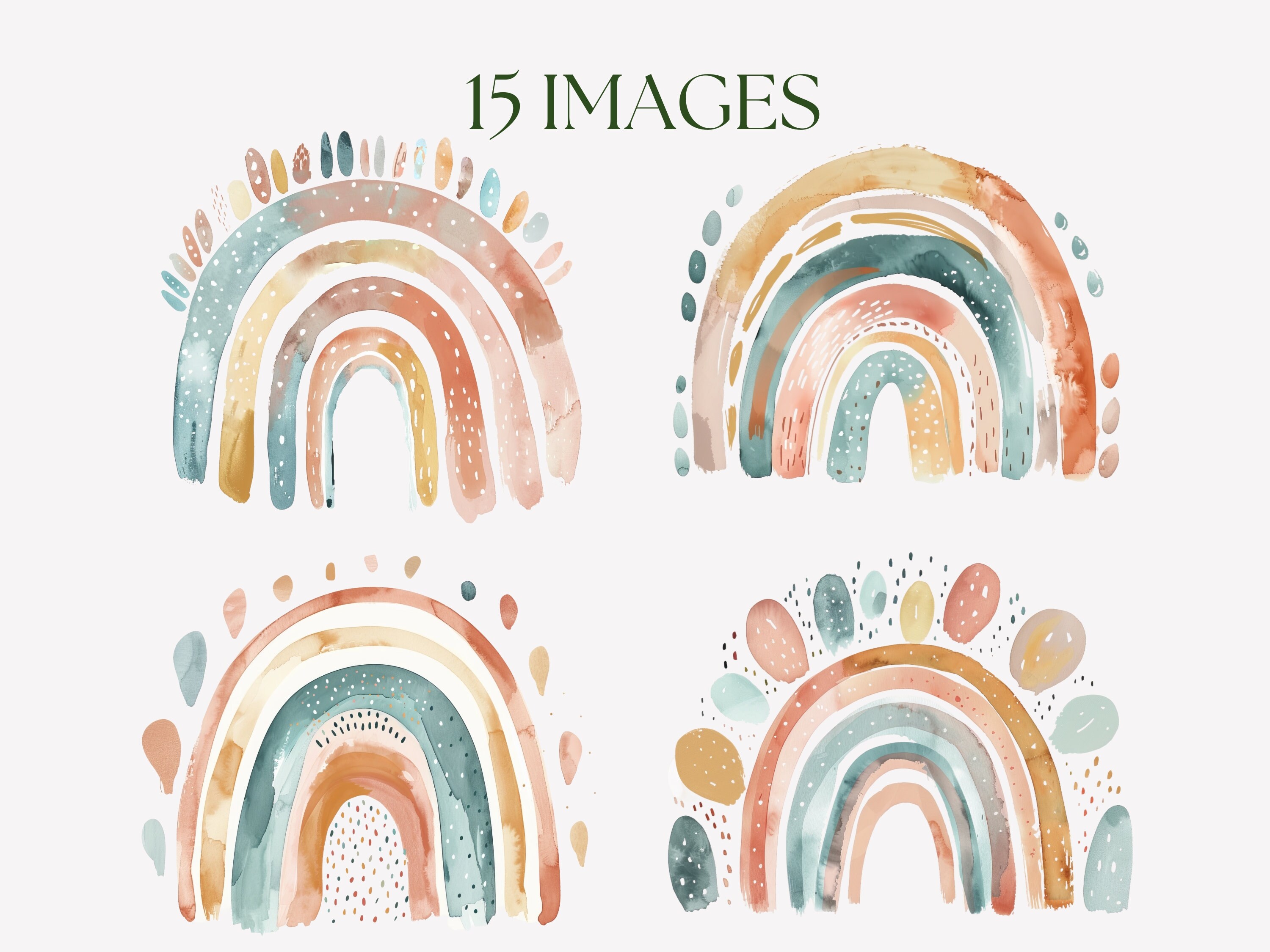 Neutral Boho Rainbow Clipart. Pastel Nursery Clip Art Pack. Watercolor ...