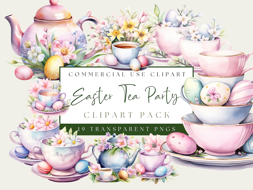 Easter Tea Party Clipart. Pastel Tea Set. Easter Florals Tea Pot PNG ...