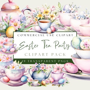 Easter Tea Party Clipart. Pastel Tea Set. Easter Florals Tea Pot PNG ...