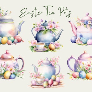 Easter Tea Party Clipart. Pastel Tea Set. Easter Florals Tea Pot PNG ...