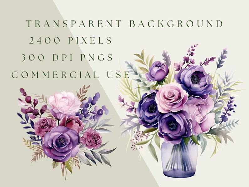 Purple Boho Bouquet Clipart. Watercolor Florals. Bohemian Lilac Flowers ...