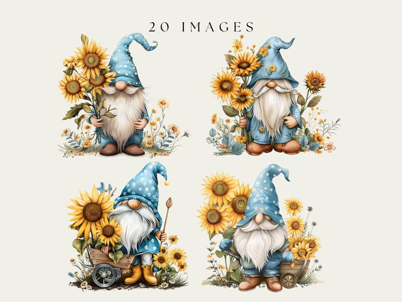 Sunflower Gnome Clipart Bundle. Watercolor Spring Garden Gnome PNG ...