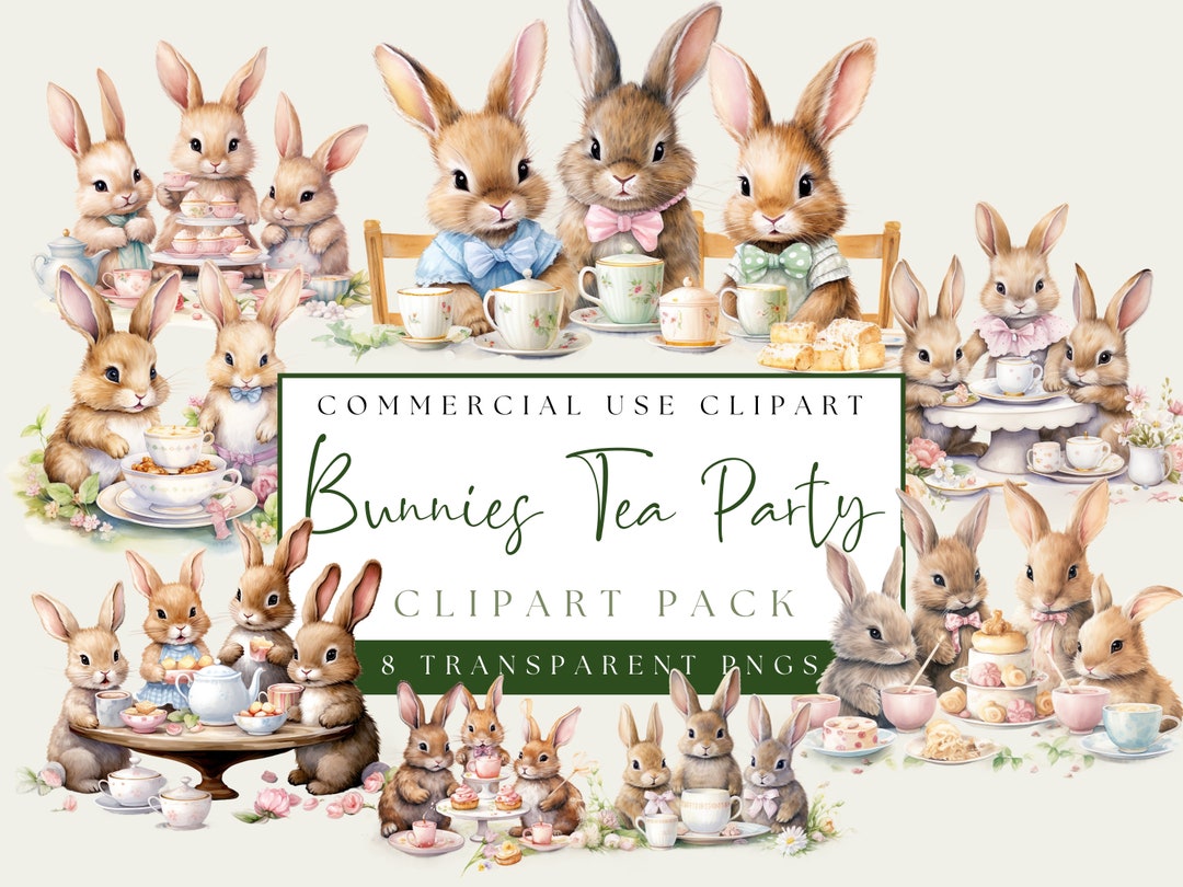 Easter Tea Clipart. Cute Spring Bunnies Having Tea Bundle. Easter ...