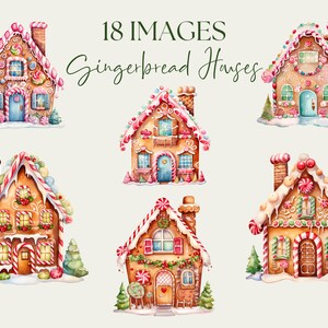 Watercolor Gingerbread Houses Clip Art. Christmas Baking PNG Bundle ...