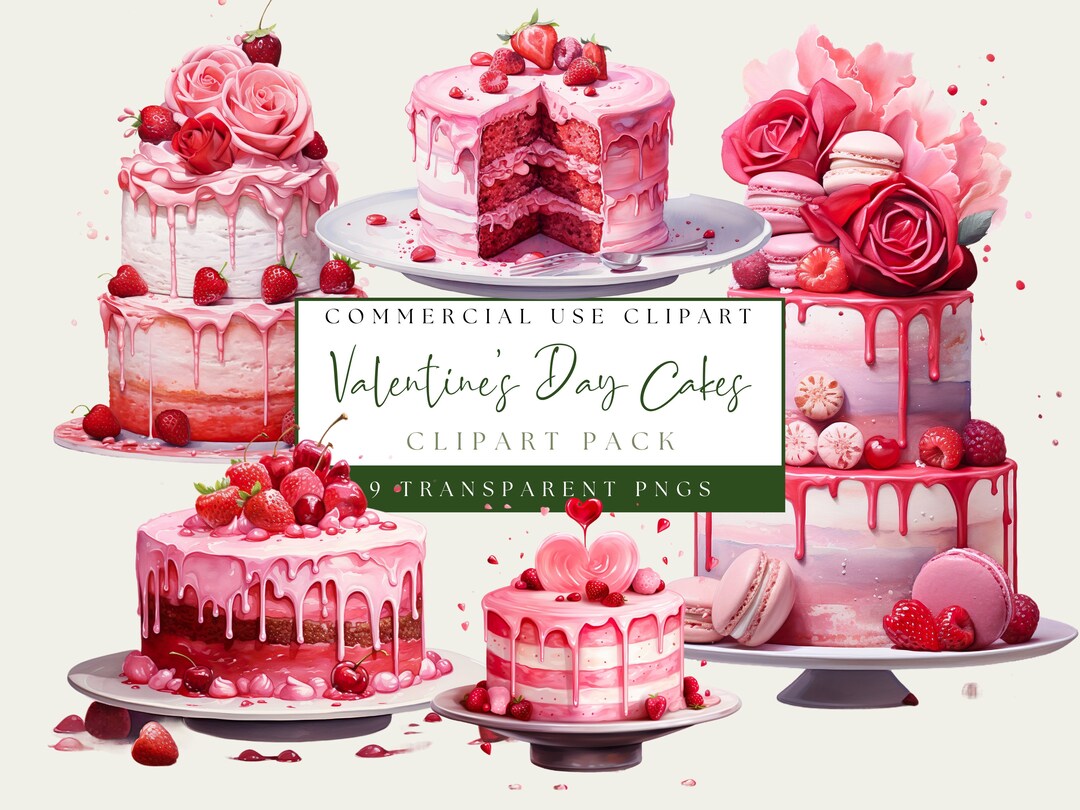 Sweet Valentines Day Clip Art. Pink and Red Valentine Cake Pngs ...
