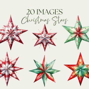 Watercolor Christmas Stars Clip Art. Festive Xmas Star PNG. Holiday ...