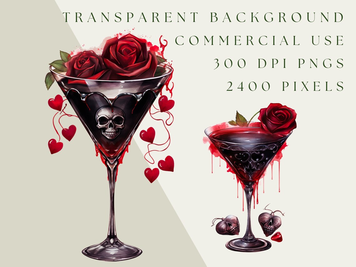 Gothic Valentine Drinks Clipart. Dark Cocktails Bundle. Black Beverage ...