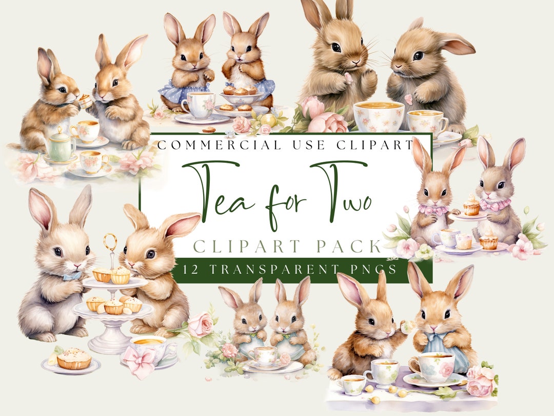 Bunny Easter Tea Party Clipart. Cute Spring Baby Bunnies Having Tea ...