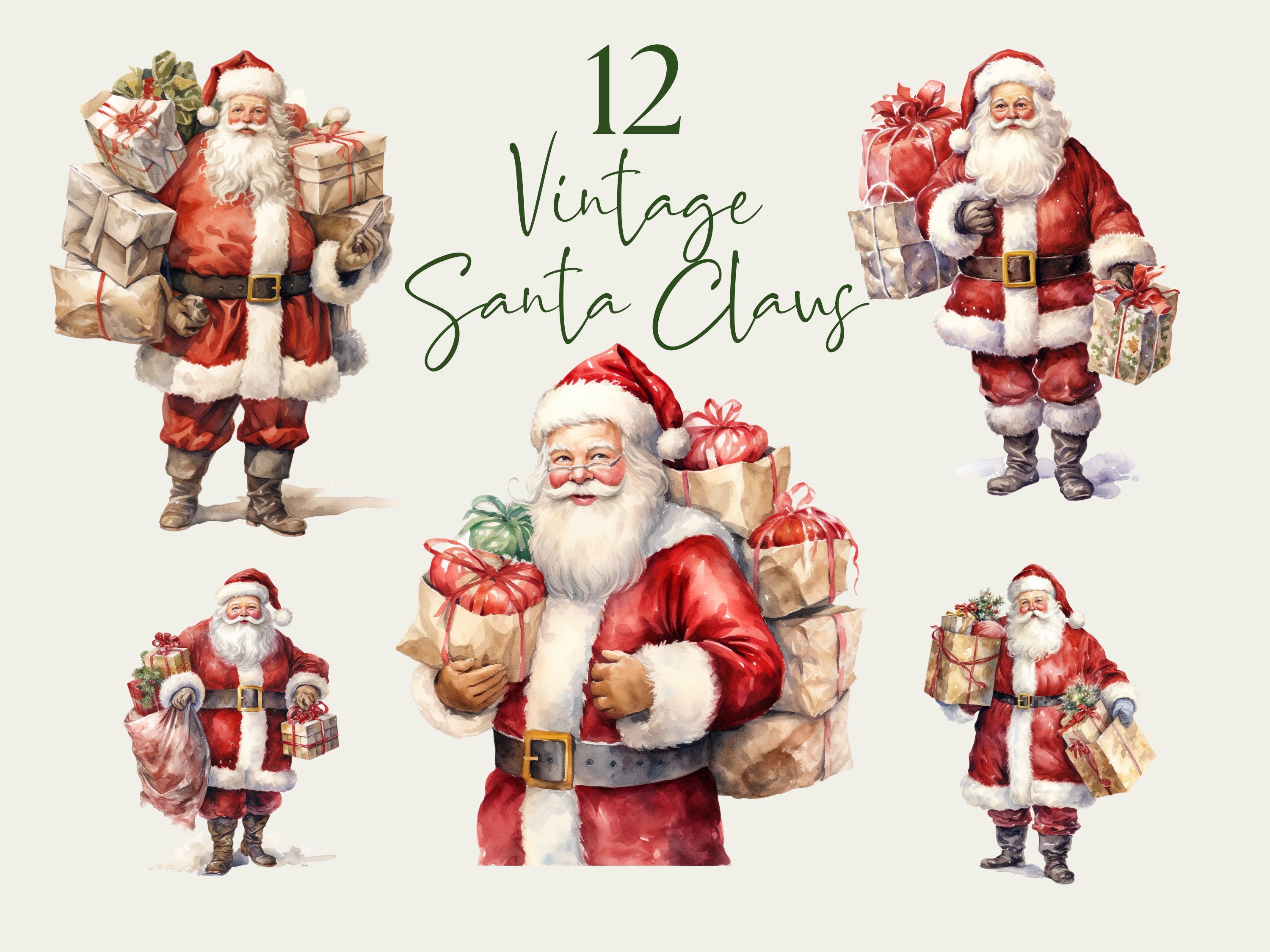 Santa Claus Clip Art. Watercolor Vintage Saint Nick Xmas PNG. Holiday ...