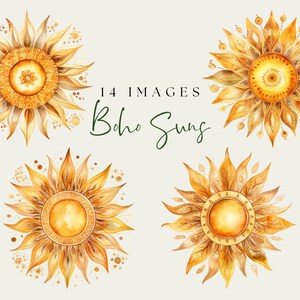 Boho Sun Clipart. Watercolor Bohemian Sunshine Images. Celestial ...