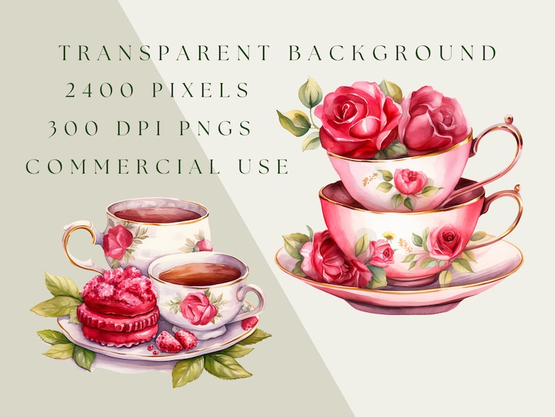 Valentine Tea Party Clip Art. Heart & Flowers Tea Cup Bundle. Love Tea ...
