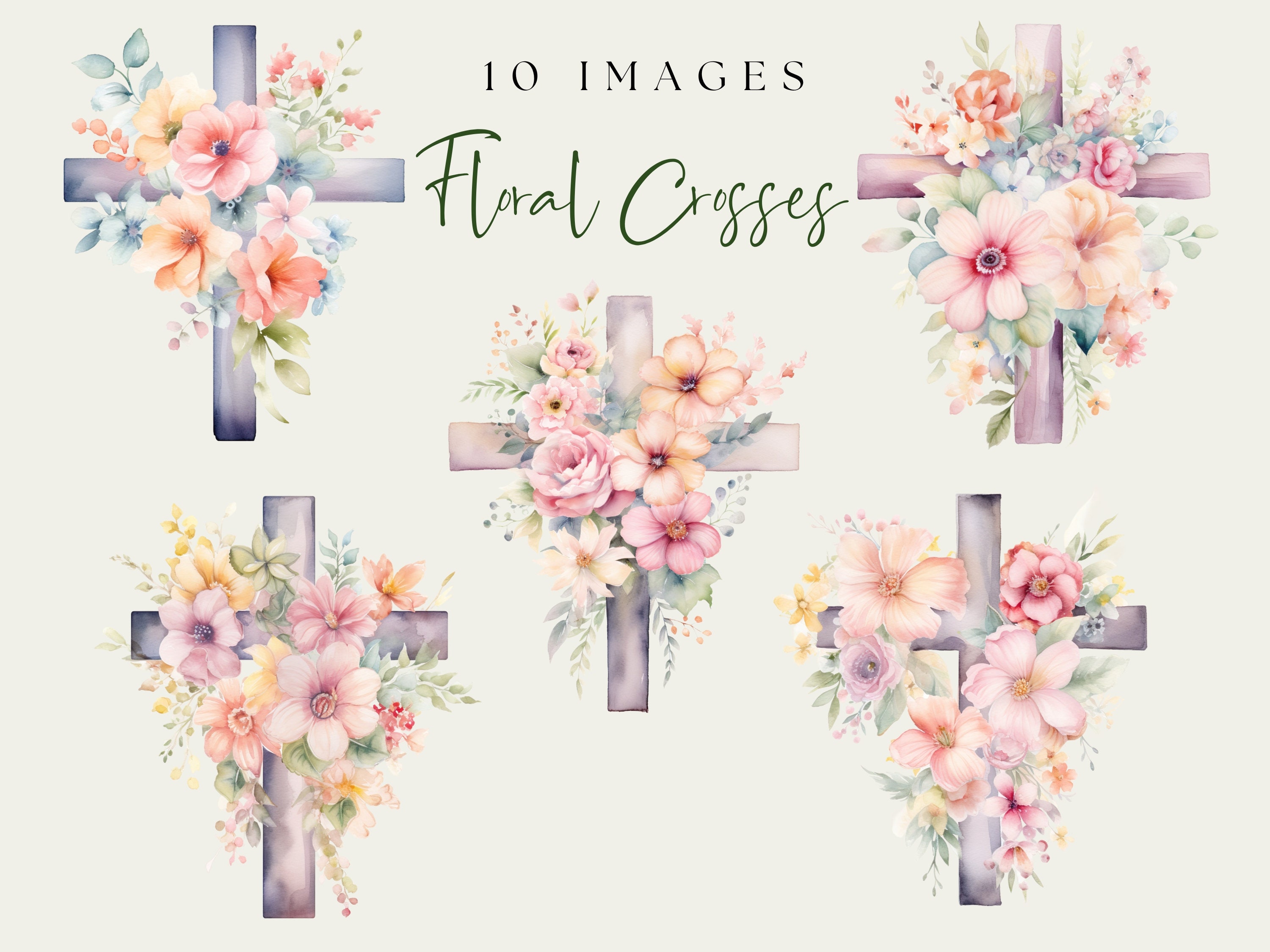 Floral Cross Clipart. Easter Religious Bundle. Pastel Flowers and ...