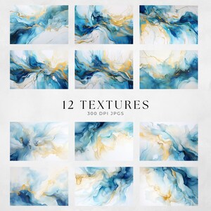 Aqua & Gold Alcohol Ink Texture. Instant Download. JPEG Clipart ...