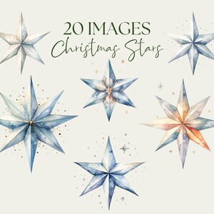 Watercolor Christmas Stars Clip Art. Festive Xmas Star PNG. Holiday ...