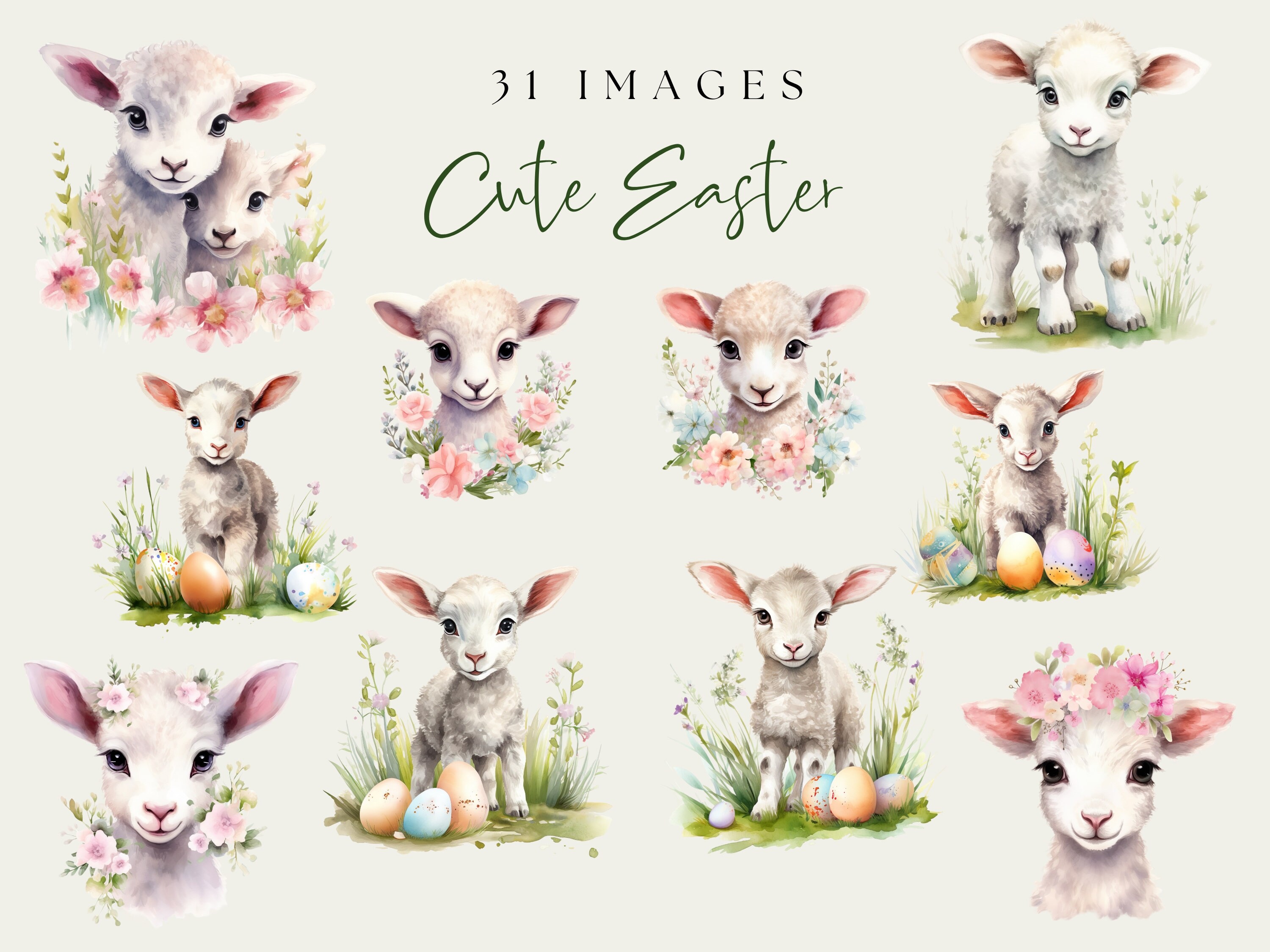Watercolor Easter Clipart. Spring Bundle. Cute Baby Animal PNG. Bunny ...