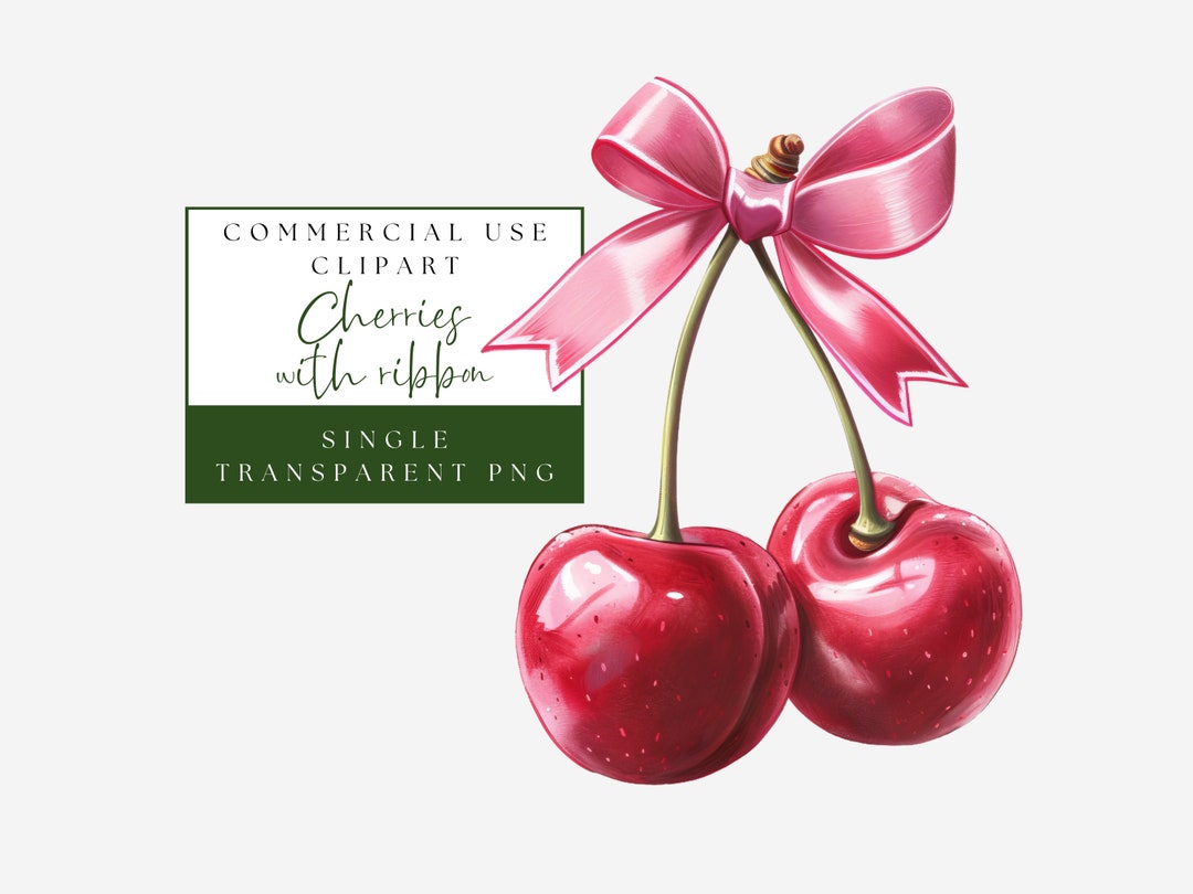 Cherry Bow Design. Coquette Cherry Bow Clipart. Watercolor Two Cherries ...