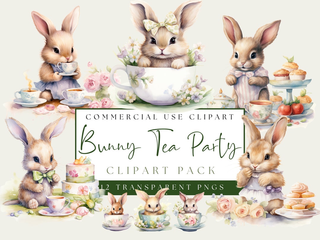 Easter Tea Clipart. Cute Spring Baby Bunny Having Tea Bundle. Easter ...