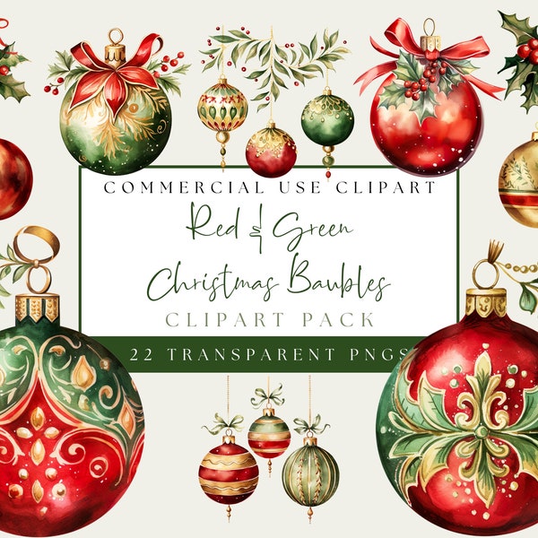 Watercolor Red Green Christmas - Etsy