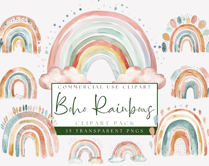 Boho Rainbow Watercolor Clipart, Neutral Rainbow PNG, Baby Shower ...