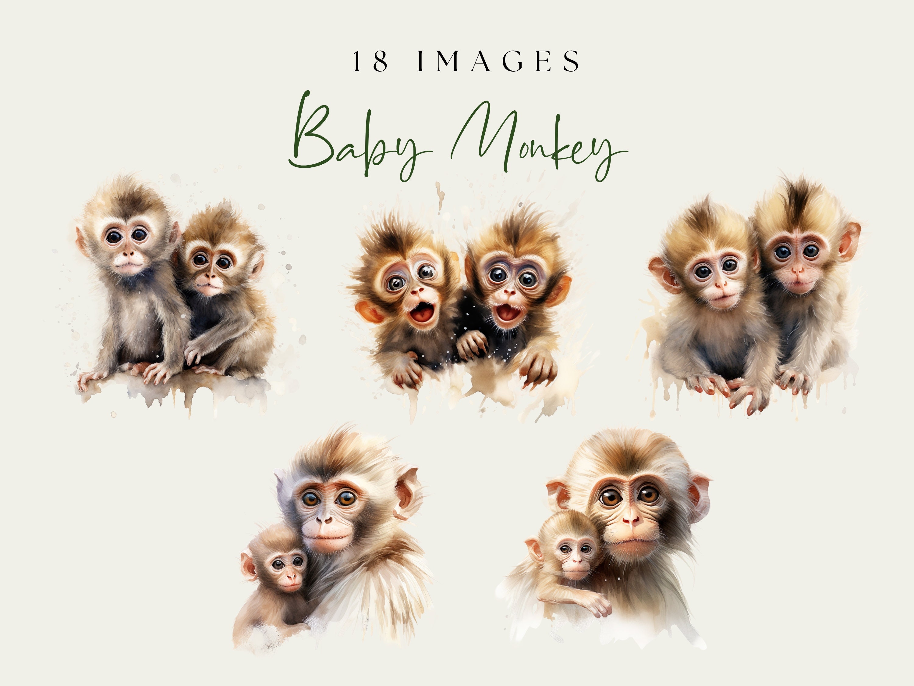 Baby Monkey Watercolor Clipart. Commercial Use. Transparent Pngs ...